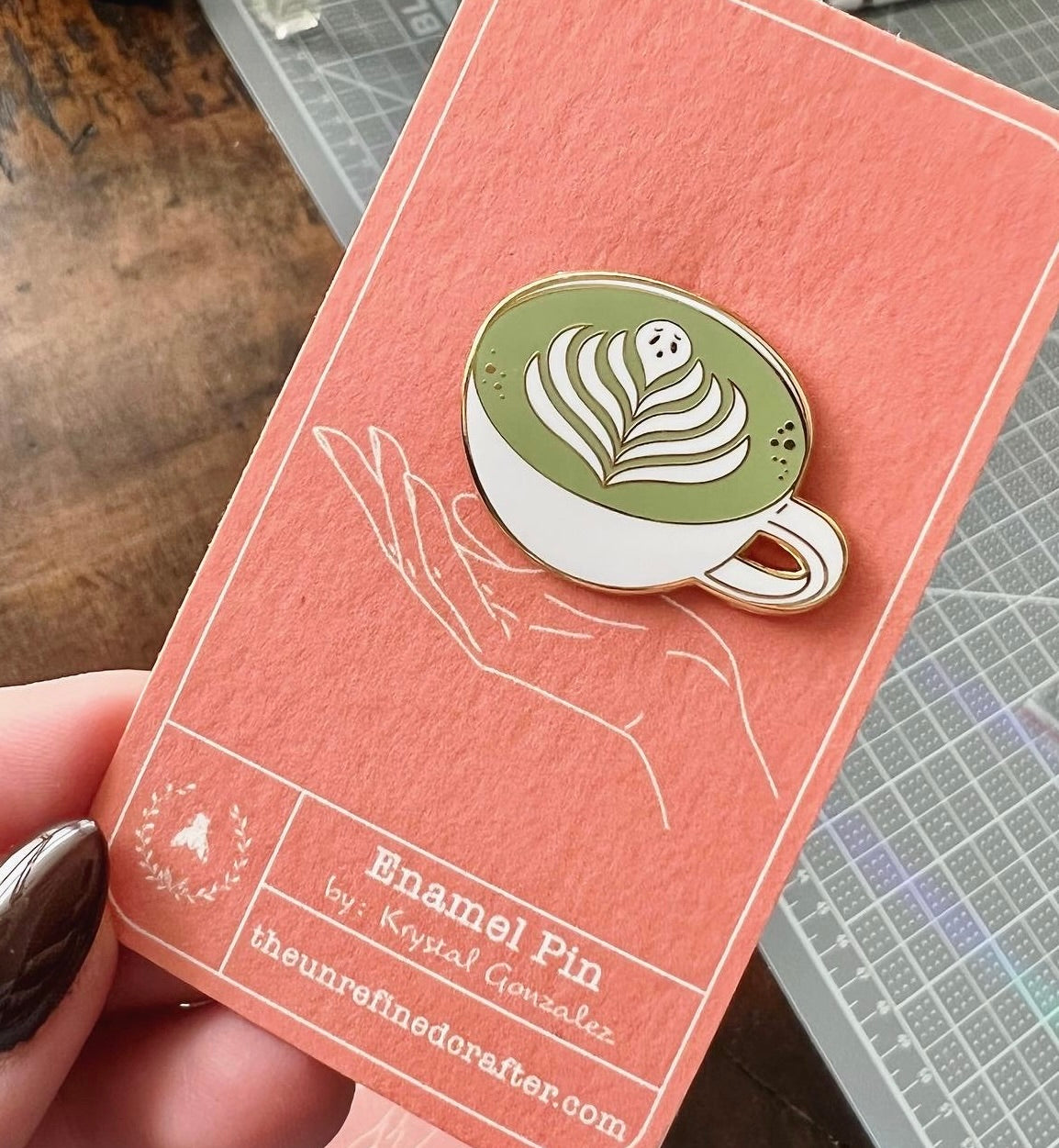 Matcha Latte Ghost Enamel Pin – The Unrefined Crafter